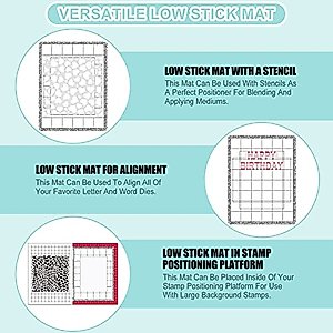 4 PCS Sticky Non-Slip Flexible Gridded Stamp Mats Grid Sheets Low Stick Mat Multi-Use Low Tack Mat,Stick and Stamp Adhesived Sheet Scrapbooking Craft Accessory