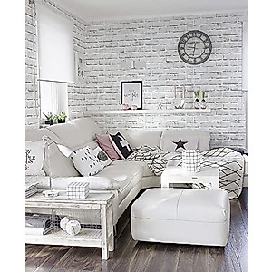 Timeet Brick Wallpaper Peel and Stick Wallpaper White Grey Brick Contact Paper 3D Brick Wall Paper Stick and Peel Wallpaper Removable for Bedroom Living Room Decoration 17.7in x 78.7in