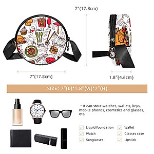 Food Pattern Crossbody Bag for Women Circle Purse Shoulder Handbag Wallet Crossbody Purse Bag