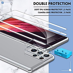 UniqueMe for Samsung Galaxy S21 Ultra Screen Protector, 2 Pack 5G 6.8- inch Flexible TPU Screen Cover and 2 Pack Camera Lens Protector [Support Fingerprint Unlock][Bubble Free] [Installation Tool]