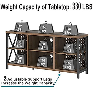 LVB Rustic Entertainment Center for 65 Inch TV, Industrial Wood and Metal TV Stand with Storage Shelf, Modern Television Media Console Table with Cabinet for Living Room Bedroom, Rustic Oak, 55 Inch