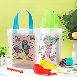 44 Packs Reusable Party Goodie Bags Coloring Party Favor Tote Bags Reusable Coloring Paint Non Woven Bags for Cartoon Art Party Favor for Birthday Party DIY Crafts Supplies, 11 Styles