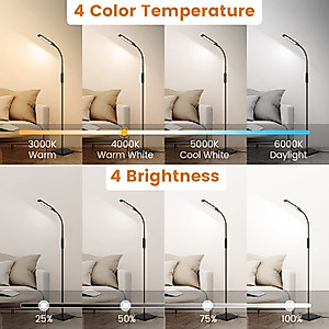 LASTAR LED Floor Lamp, Reading Lamp with 3000K-6000K & 4 Brightness Levels, Dimmable Standing Lamps for Living Room, Office with Flexible Gooseneck,Timer & Memory Function