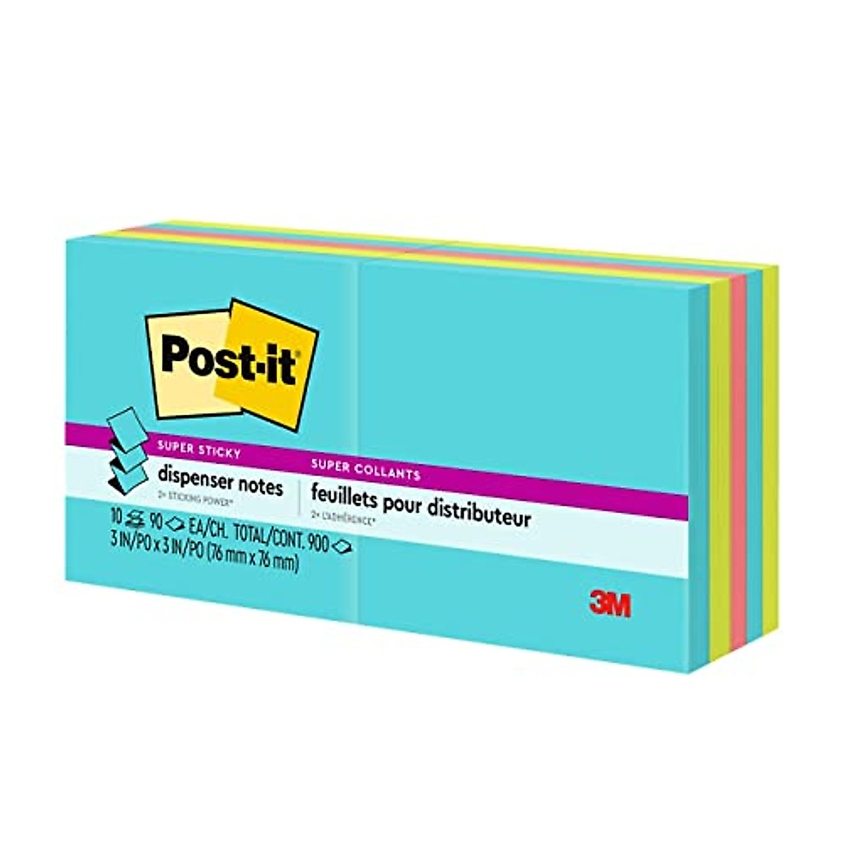 Post-it Super Sticky Pop-up Notes, 3x3 in, 10 Pads, 2x the Sticking Power, Supernova Neons, Bright Colors, Recyclable (R330-10SSMIA)