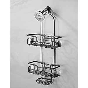 Taozun Shower Caddy Over Shower Head - Hanging Shower Caddy Rustproof Stainless Shower Organizer Hanging Storage Rack Basket with 6 Hooks for Soap and Sponge - Black