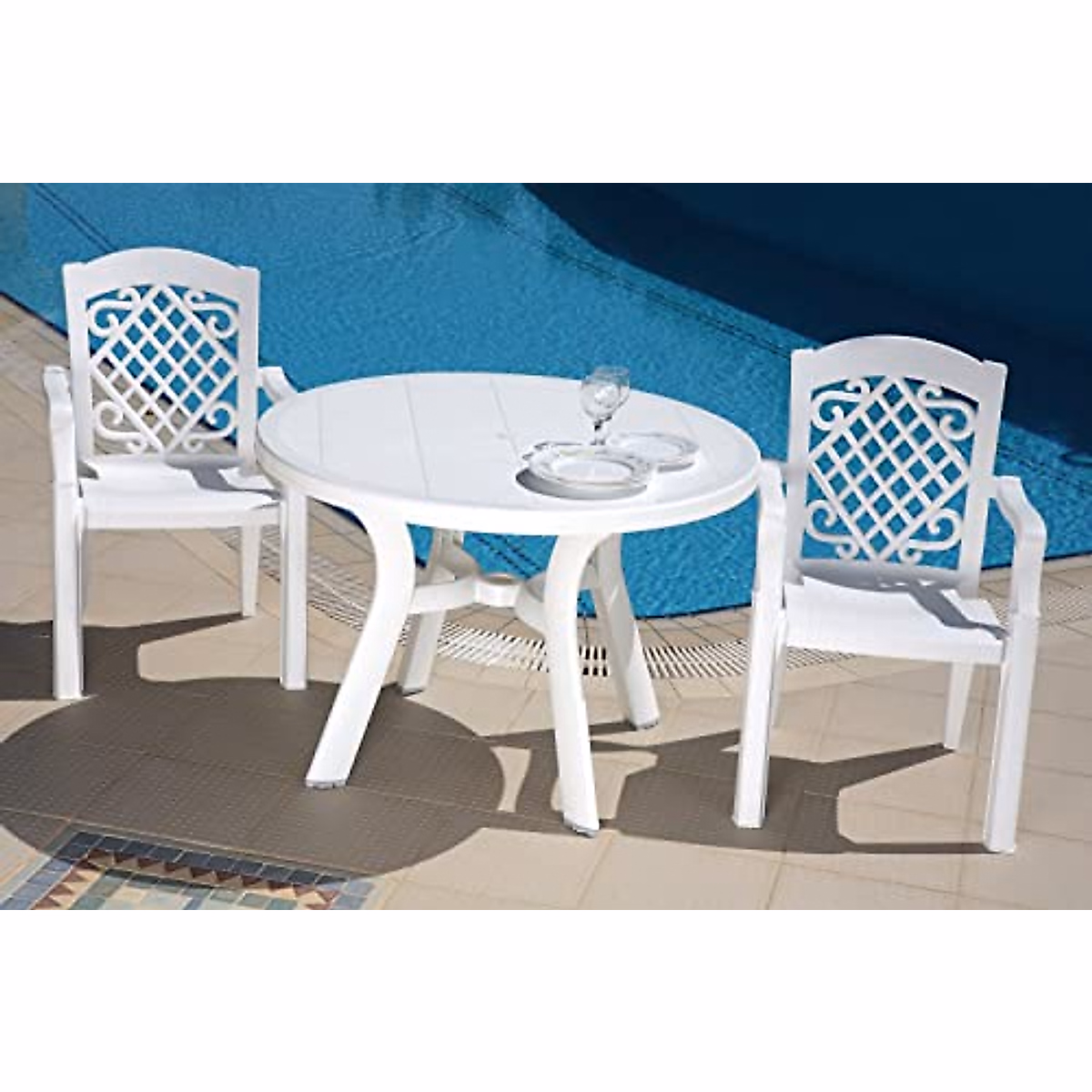 Compamia Truva 42" Round Resin Patio Dining Table in White, Commercial Grade