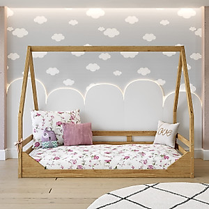 P'Kolino Casita Twin Floor Bed - Montessori Inspired Floor Bed - Solid FSC Certified Wood Bed for Kids - Natural Wood