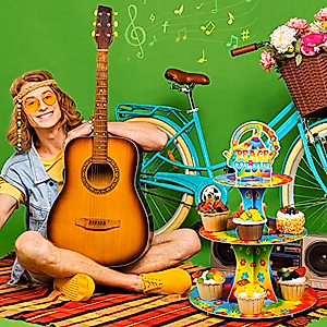 3 Tier 60's Hippie Theme Party Decorations 60s Groovy Cupcake Stand Peace Sign Decorations Cupcake Holder Tie Dye Peace and Love Dessert Tower for 60s 70s Hippie Carnival Birthday Party Supplies