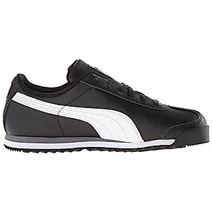 PUMA boys Roma Basic JR Sneaker, Black/White/Puma Silver, 4 M US Big Kid