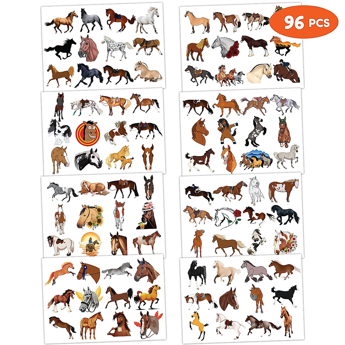Horse Temporary Tattoos for Kids Birthday Party Supplies Favors 96PCS Tattoos Stickers Super Cute Gifts Party Decorations Girls Boys Classroom School Prizes Themed