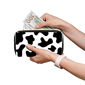 My Little Nest Women Genuine Leather Wallet Purse Black and White Cow Card Case Leather Clutch Holder Organizer Ladies Purse