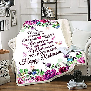 Onecmore Happy Retirement Throw Blanket Gifts for Women Best Female Retirement Gifts Ideas Print for Mom,Nurse,Doctor,Teacher,Police Lightweight Cozy Home Decor Soft Warm for Living Room Sofa 50"x60"