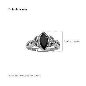 Silvershake Natural Black Onyx White Gold Plated 925 Sterling Silver Triquetra Celtic Knot Solitaire Ring Jewelry for Women Size 8