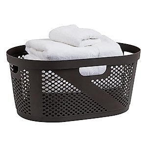 Mind Reader 40L Laundry Basket, Clothes Hamper, Wicker Design, Plastic, 23"L x 14.5"W x 10.5"H, Brown
