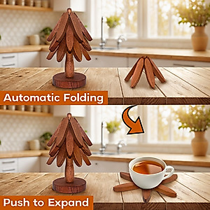 Tree Coasters, Wooden Trivets for Hot Dishes - Set of 3 for Easy Storage - Suited for Hots/Pans/Bowl/Teapot/Hot Holders - Multifunctional Ornaments