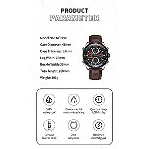 NAVIFORCE Men's Military Digital Watches Analog Quartz Waterproof Watch Sport Multifunctional Leather Wristwatch