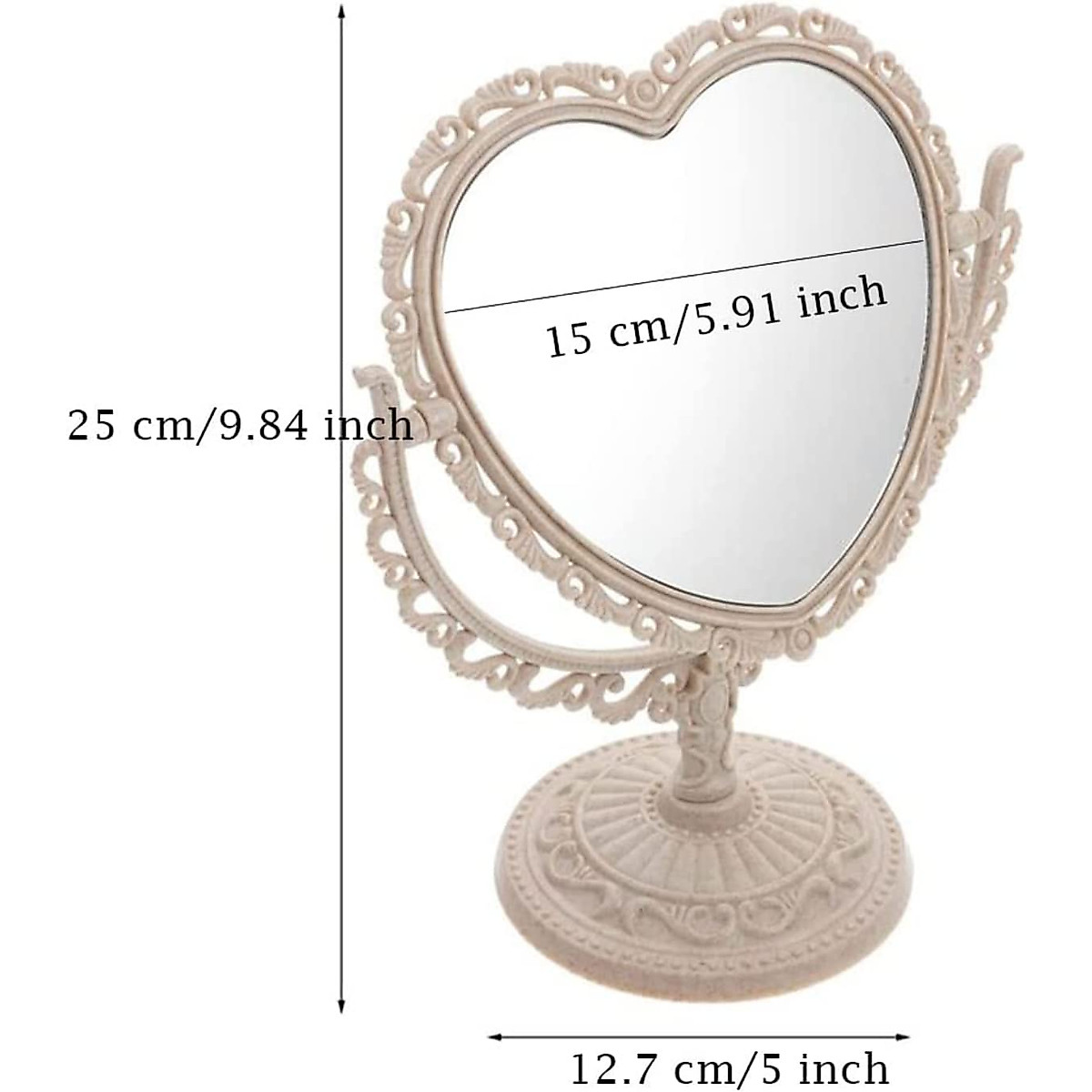 FEIYU BUY 1 Pack Simple and Lovely Heart-Shaped Cosmetic Mirror Plastic Double-Sided Rotatable Dresser Mirror Lightweight Mirror Bathroom Bedroom Mirror
