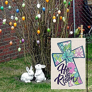 He is Risen Cross Easter Garden Flag 12 x 18 Inch Vertical Double Sided, Spring Holiday Farmhouse Rustic Yard Outdoor Decoration DF027
