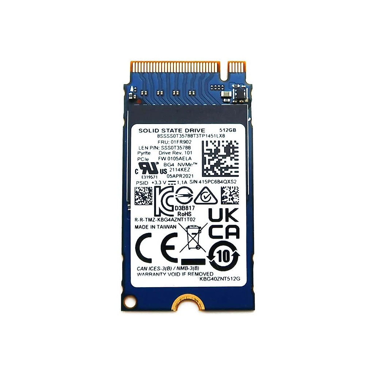 Solid State Drive SSS0T35788 8SSSS0T35788 Compatible Replacement Spare Part for Kioxia BG4 KBG40ZNT512G 512GB M.2 2242 NVMe PCI Express Gen3 x4 SSD