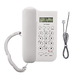 Corded Telephone, Landline Wall Pone Desktop Wired Handset Telephone with Caller ID, Calls Display for Office Home Hotel (White)