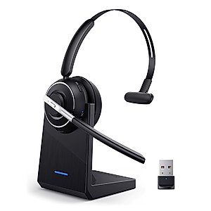 PrancyBt Bluetooth Headset, Wireless Headset with Microphone for PC, V5.2 Computer Headset with Noise Cancelling Mic, USB Dongle, Charging Base & Mute Button for Work, Cell Phones, Computer (Black)