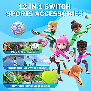 2024 Switch Sports Accessories Bundle Set , 12-in-1 Family Party Pack Game Accessories Kit for Nintendo Switch OLED Sports Games with Tennis Rackets, Golf Clubs ,Sword and Wrist Strap