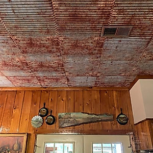 From Plain To Beautiful In Hours 261 Ridged Metal PVC 2' x 2' Lay-in Ceiling Tile (Covers / 40 sq.ft), Old Tin Roof, 10 Piece
