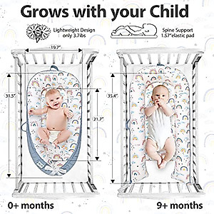 DHZJM Baby Lounger Cover 100% Cotton Breathable Sleeper Bed for Newborn Lounger Nest Bed Baby Registry Search Machine Washable Strong Zipper, Adjustable Size (Rainbow Pattern)