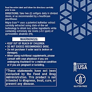 Life Extension Migra-Eeze - Butterbur Root Extract with Vitamin B2 (Riboflavin) & Ginger Supplement - Formula to Ease Head Discomfort - Gluten-Free — 60 Softgels