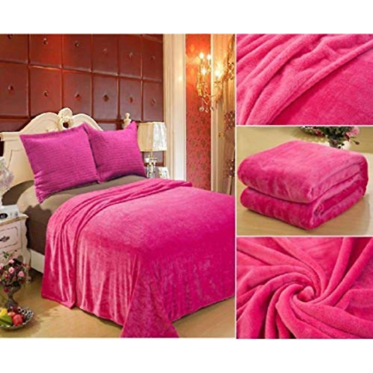 Home Must Haves Solid Hot Pink Affordable Fleece Super Soft Warm Cozy Plush Premium Sofa Couch Picnic Bed Queen Size 80" x 80"