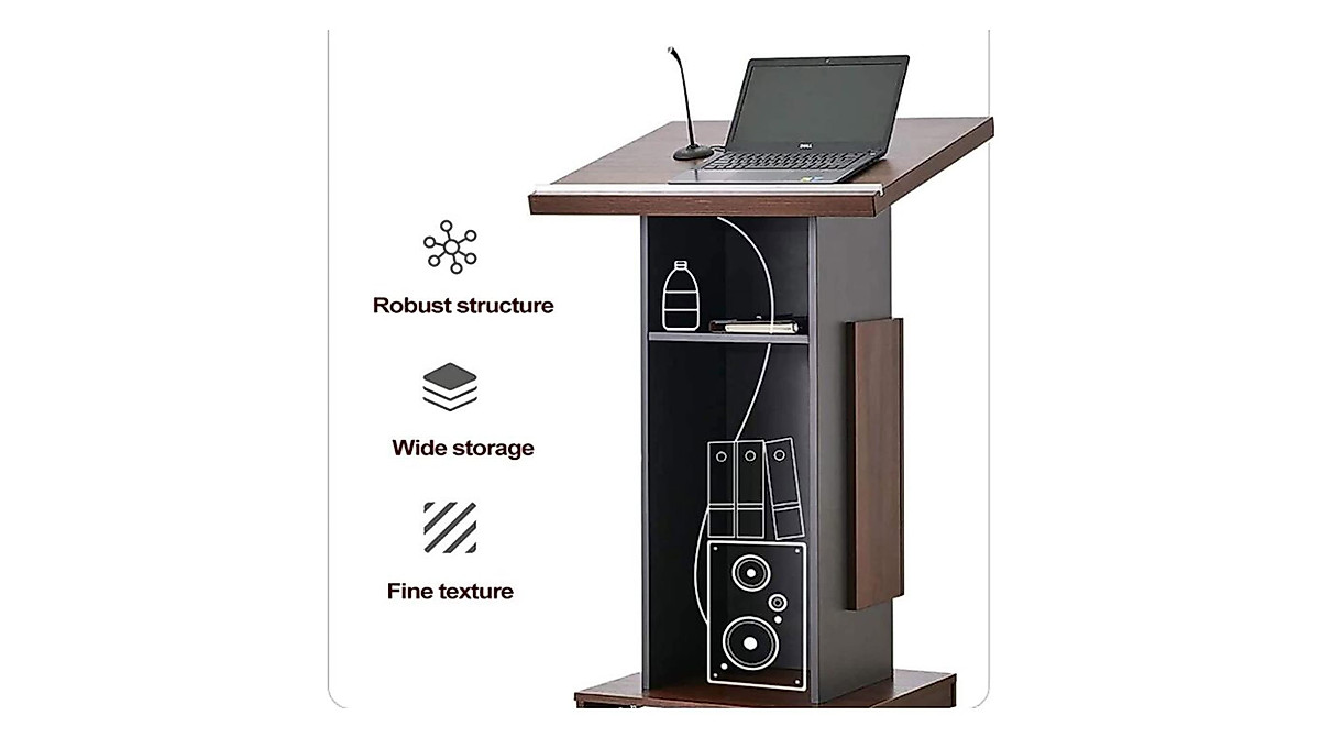 Portable Wooden Podium with Locking Wheels for Conferences and Events