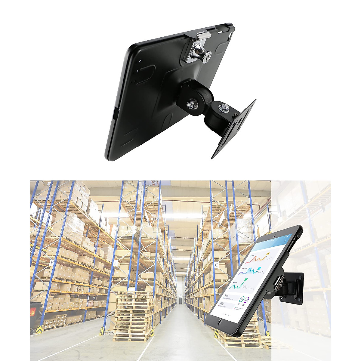 WeSTRUGGLE On Wall Mount bracket for iPad 9.7"(6th,5th,Gen.), 9.7"Air1& 2, iPad 9.7"Pro, Excluding iPad 9.7"(1th,2th,3th,4th,Gen.),Anti Theft Lock , Rotate Design Arbitrary ,Multi Angle, Metal,(Black)