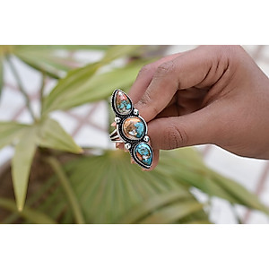 Rekha Gems Oyster Copper Turquoise 925 Sterling Silver Ring-Vintage Ring-Handmade Ring-Birthday Gift-Spiny Turquoise Ring-Boho and Hippie Ring-Birthstone Ring-Turquoise Jewelry- TQ-24 (4.50 US)