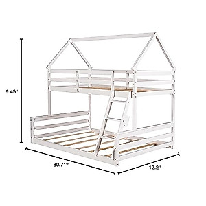 Merax Wood Bunk Bed with Ladder Twin Over Full,Montessori Low Bunk Bed for Boys, Girls Space-Saving,No Box Spring Needed White