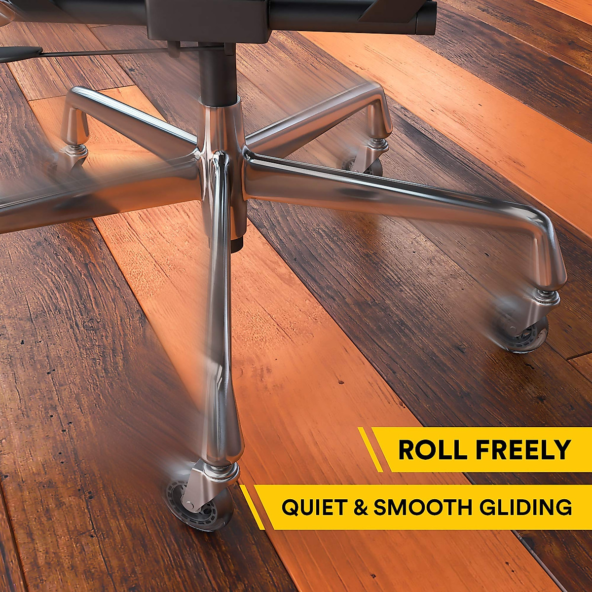 Office Chair Caster Wheels Replacement - Set of 5 HARDWOOD FLOOR Chair Wheels - No Chair Mat Needed - 3" Rollerblade Style HEAVY DUTY Desk Chair Casters With Soft Rubber Wheels, Smooth & Silent