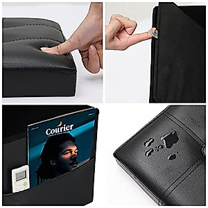 AmasSmile® Folding Storage Ottoman Foot Rest Stool with Side Pocket, 16 inch Leather Footstool Bench, Short Ottoman Bench, Storage Foot Rest Store, Books, Records Support 330 lbs,Black