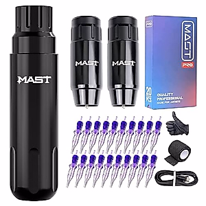 Mast Tour Tattoo Gun Kit, Wireless Rotary Tattoo Pen Machine Kit, 2 Tattoo Batteries Power Supply, 20Pcs Needles, Complete Tattoo Kit