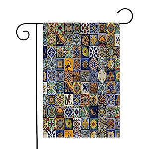 Double-sided garden flag Mexican Talavera Tiles Boho Print Outdoor Flag Garden Flag Yard Outdoor Decoration （12×18in）.