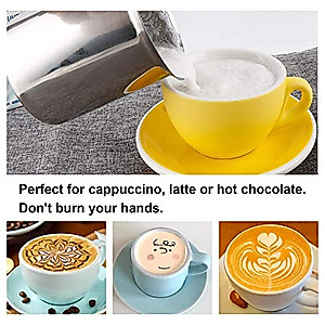 Manual Milk Creamer Hand Pump Frother Cappuccino Latte Coffee Foam Pitcher with Handle, Lid, Double Layer Filter Screen, Stainless Steel, 17-Ounce Capacity (500ml)