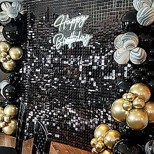 COKAOBE Black Shimmer Wall Backdrop 24PCS Black Sequins Backdrop Decoration Panels, Photo Backdrops for Birthday, Anniversary Wedding Engagement Decoration (Black)