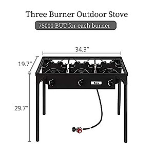 Outdoor Stove 3 Burners High Pressure Propane Gas Camp Stove with Detachable Legs, Perfect for Camping Patio, 225,000-BTU