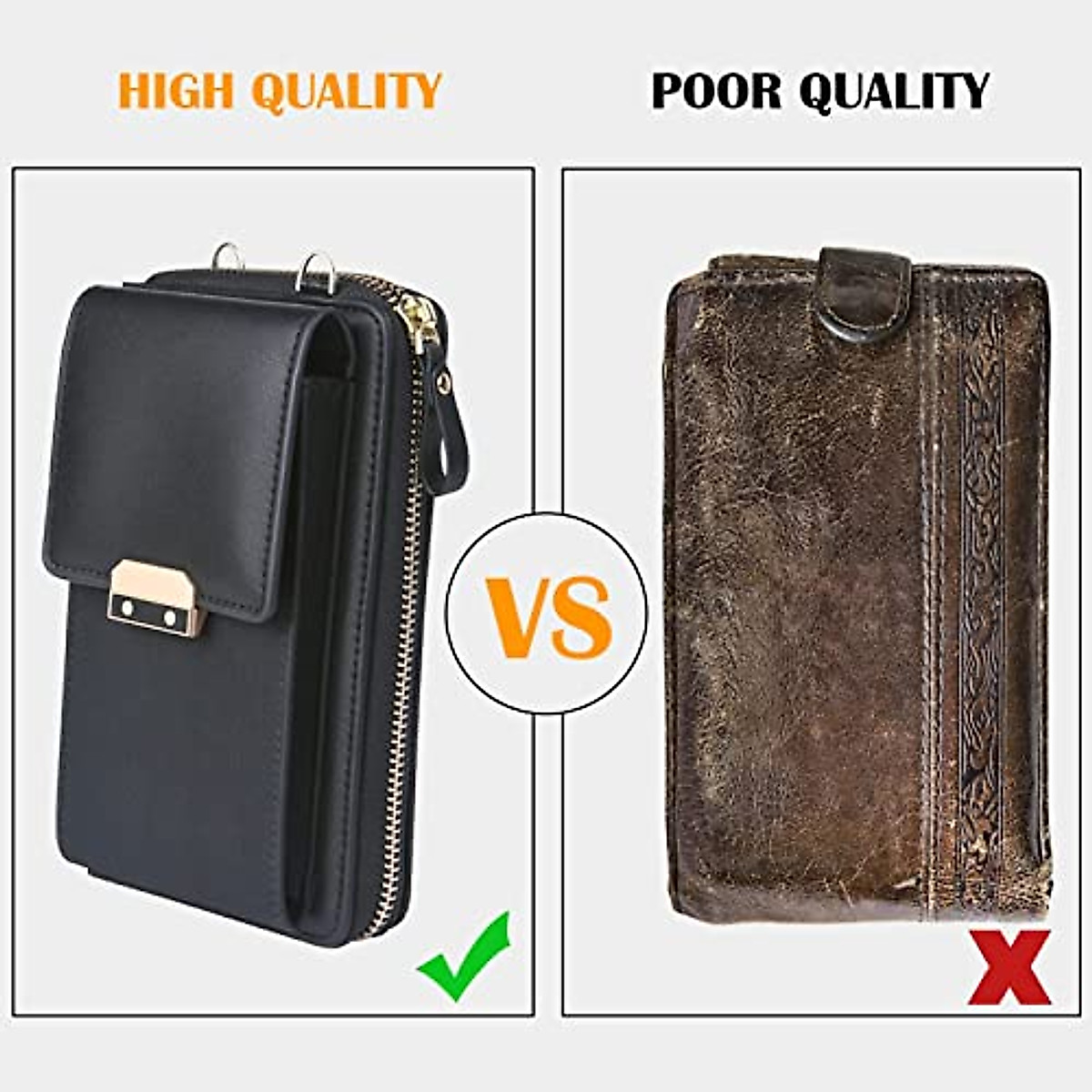 PU Leather Crossbody Bag for Women, Cell Phone Purse Wallet with Card Slots, Cell Phone Shoulder Bag with Shoulder Strap - Black