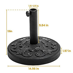Crestlive Products 30lbs Heavy Duty Patio Market Umbrella Base, Round Cement Umbrella Stand for Outdoor, Deck, Lawn, Garden, Flower Decorative Pattern (Black)