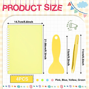 4 Pieces Sticker Collecting Book Album Reusable Sticker Book with a Plastic Spatula and Tweezer A5 Size 8.3" x 5.8" Christmas Notepads Sticker Collection Labels Accessories (Pink, Blue, Yellow, Green)