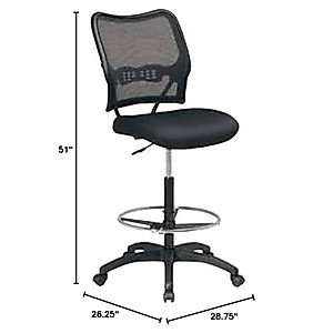SPACE Seating Deluxe AirGrid Back with Mesh Seat, Adjustable Footring, Pneumatic Seat Height Adjustment and Nylon Base Drafting Chair, Black