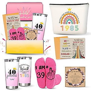 40th 1985 Birthday Gifts for Women, 40 Year Old Birthdays Gift for Woman, Cool Happy Birthday Decorations Presents Basket for Female Turning 40, 40th Fabulous Tumblers Bracelet for Her Mom Wife