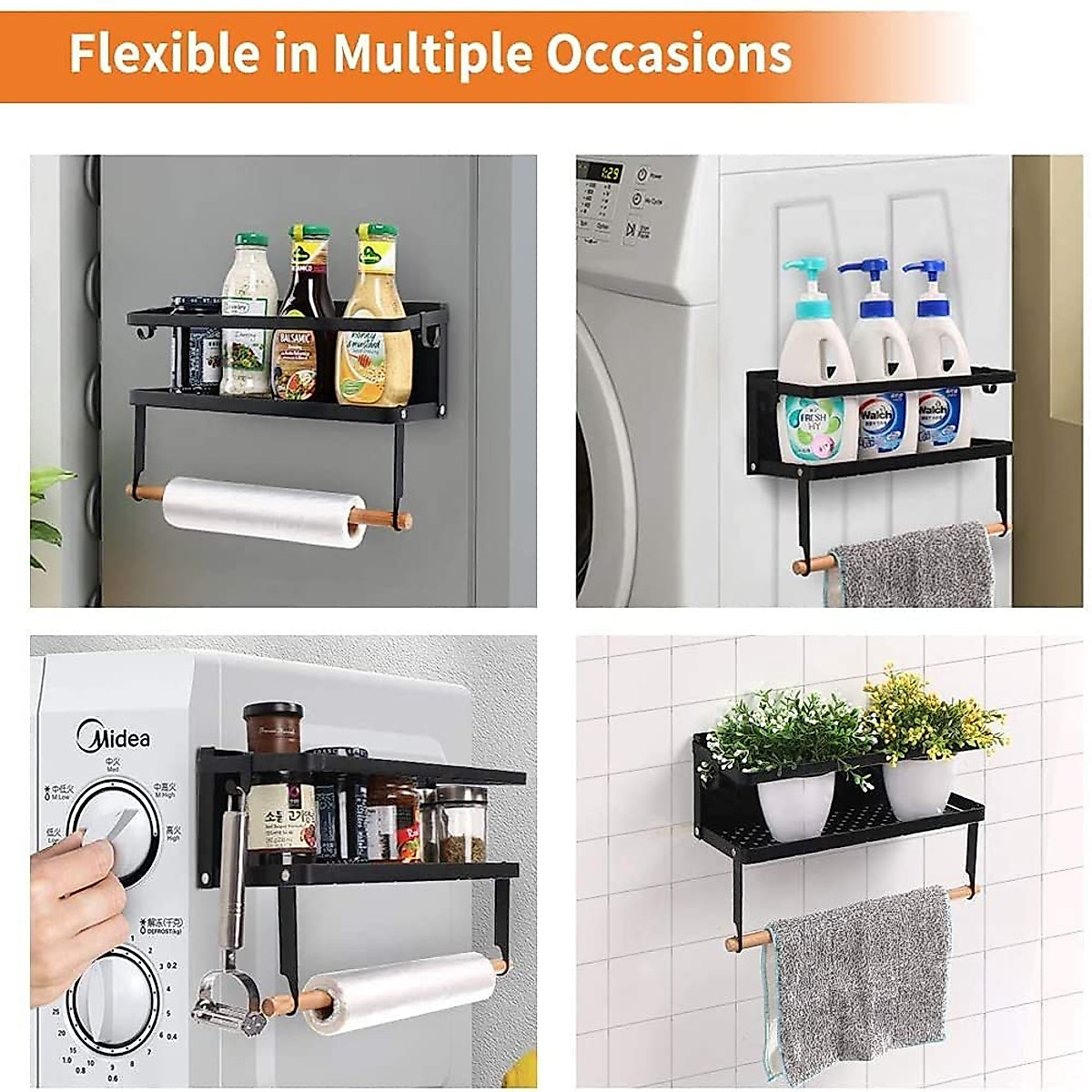 COSWE Magnetic Paper Towel Holder, Fridge Organizer, Magnetic Spice Rack for Refrigerator, Wall Mount Storage Organizer Shelf for Kitchen Bathroom