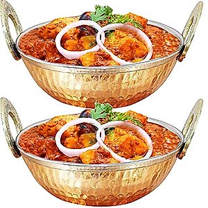 VAKRATUNDA KITCHENWARES Heavy-Duty Copper Bowl Kadai, Food Grade Copper and Steel Serving Karahi Bowls, Multipurpose Indian Serving Kadhai Copper Bowls, Diameter 5 Inches Pack of (2)