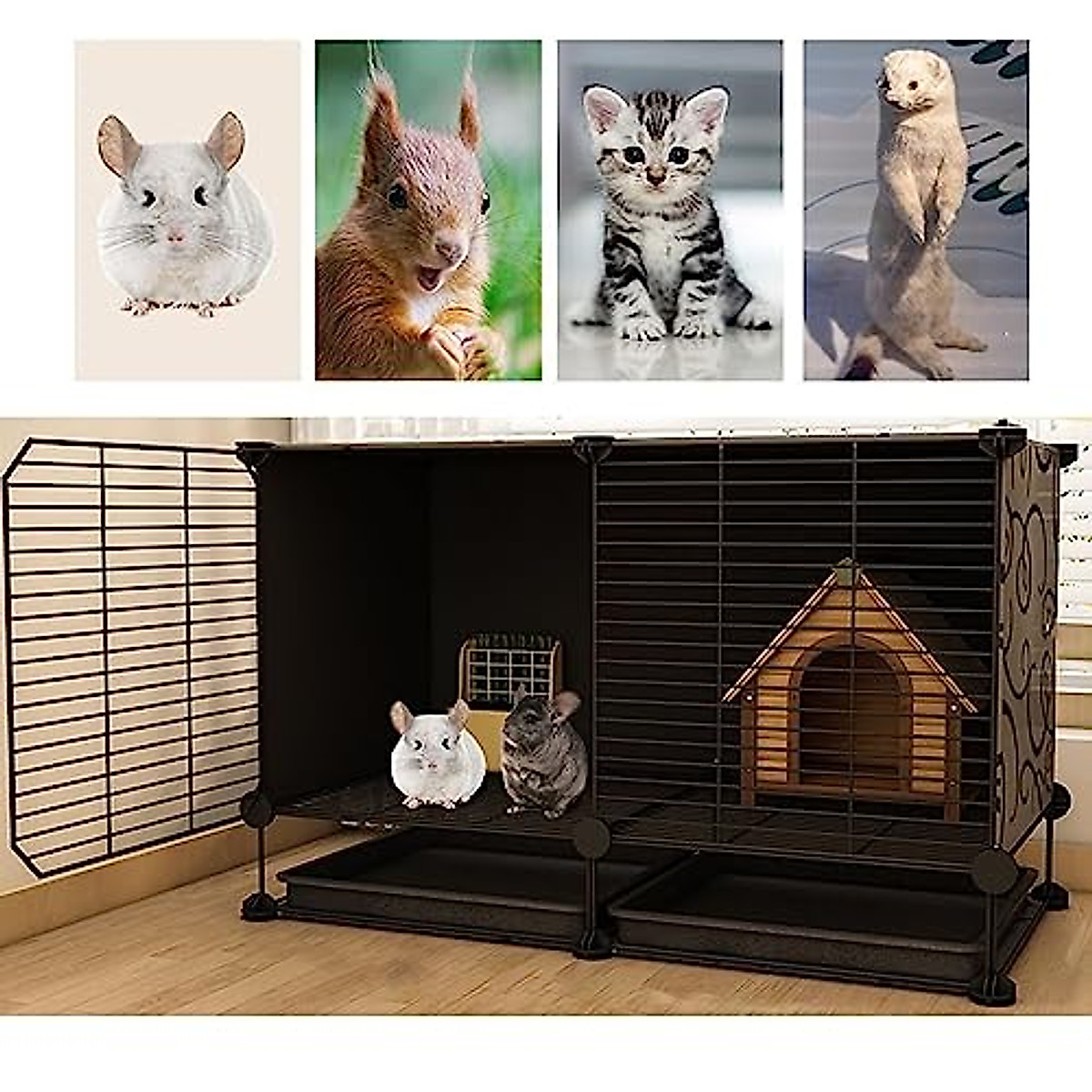 Small Animal Cage, Rabbit Cage Small Cage Chinchilla Cage Metal Pet Cage with Removable Tray, Ferret Cage, Chinchilla Cage Grid Spacing1.5cm/0.6" for Small Pets, Guinea Pigs, Bunny,Chinchilla (Color