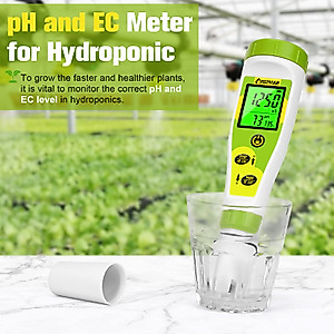 UIUZMAR pH EC Meter for Water Hydroponics PPM and pH Meter for Nutrients Measure pH PPM Conductivity Temperature DWC PH and EC PPM Water Tester for Nutrient Solution EC pH TDS Meter for Water System